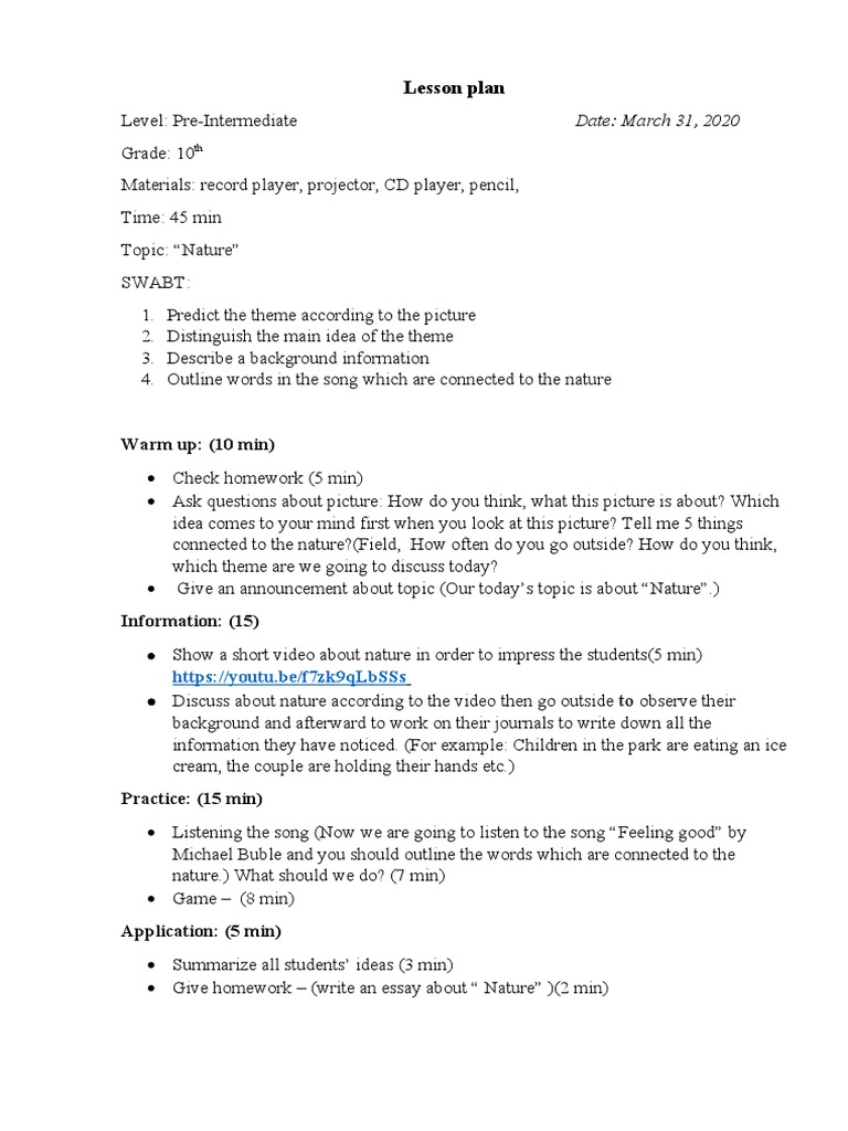 Lesson Plan Listening | PDF | Lesson Plan | Nature