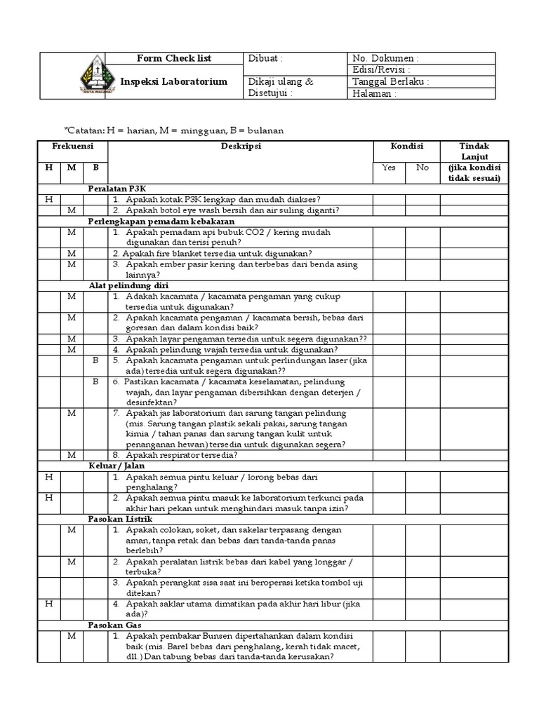 Bukti 3 Form Ceklist Inspeksi Lab | PDF