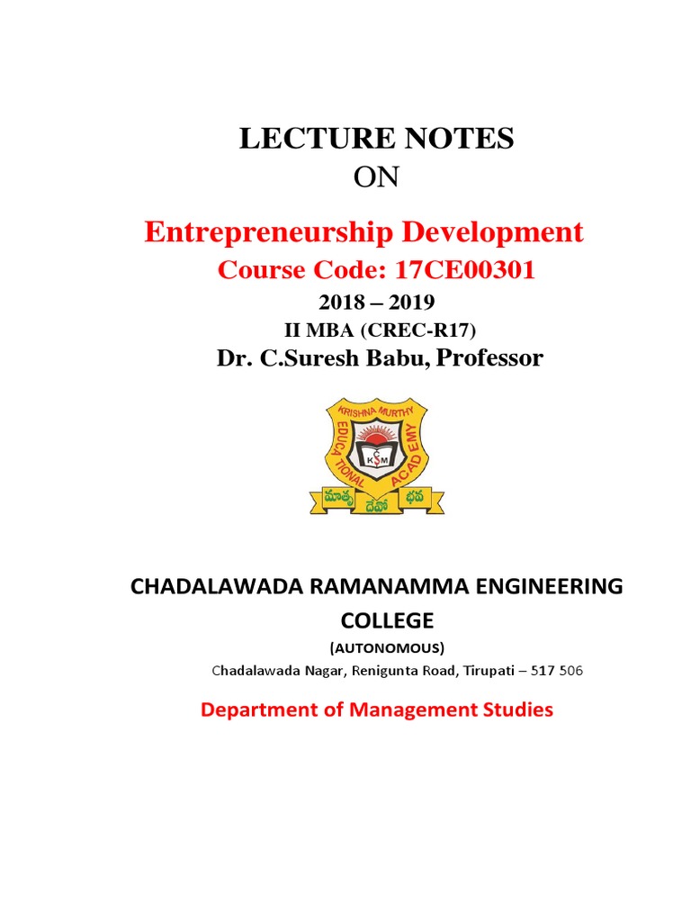 An Insight into Entrepreneurship Development: An Analysis of Lecture ...