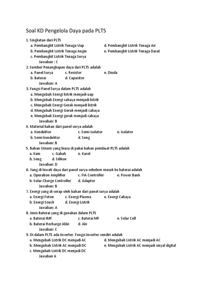 Soal KD Pengelola Daya Pada PLTS | PDF