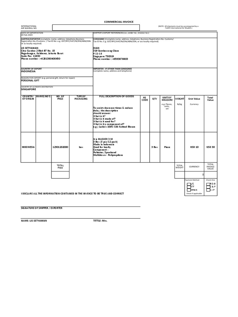 Form Kirim Fedex | PDF | Value Added Tax | Invoice