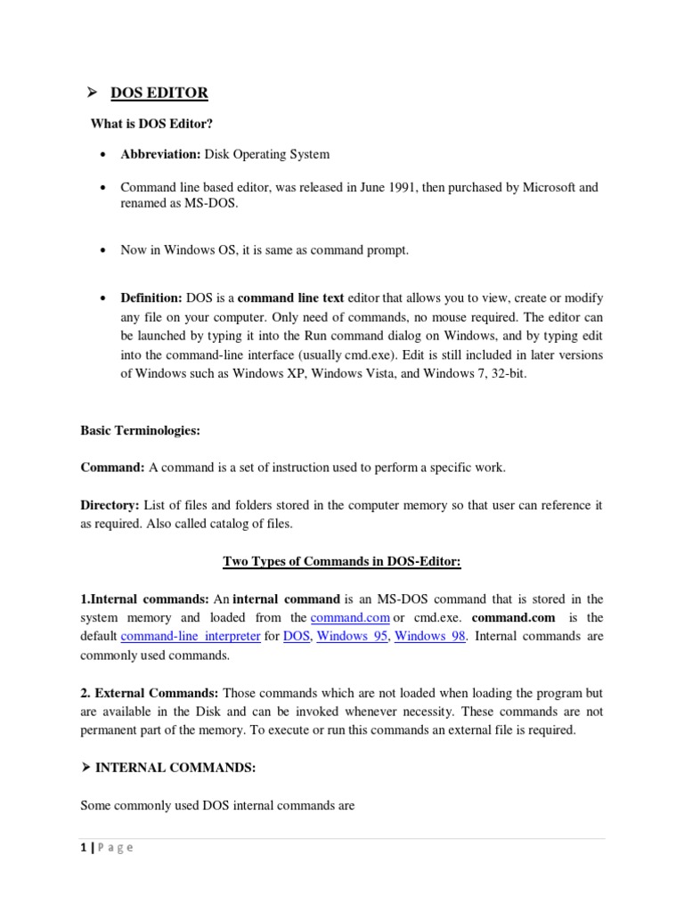 Dos Editor PDF | PDF | Command Line Interface | Microsoft Windows