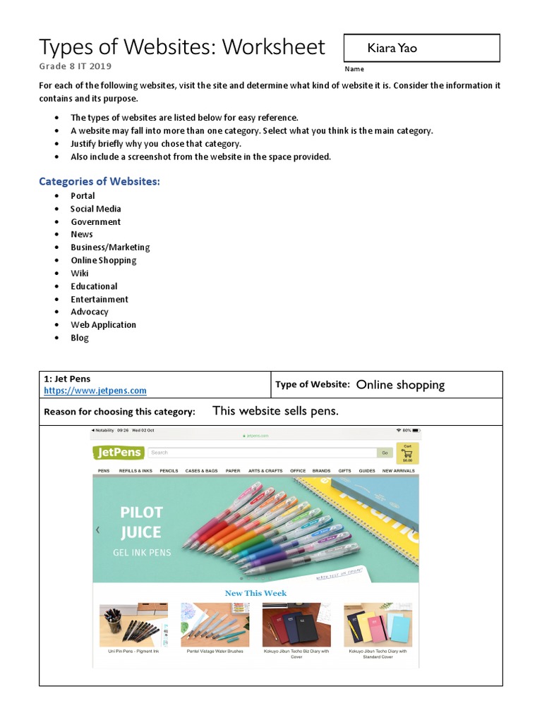 Types of Websites Worksheet PDF | PDF | Websites | Web 2.0