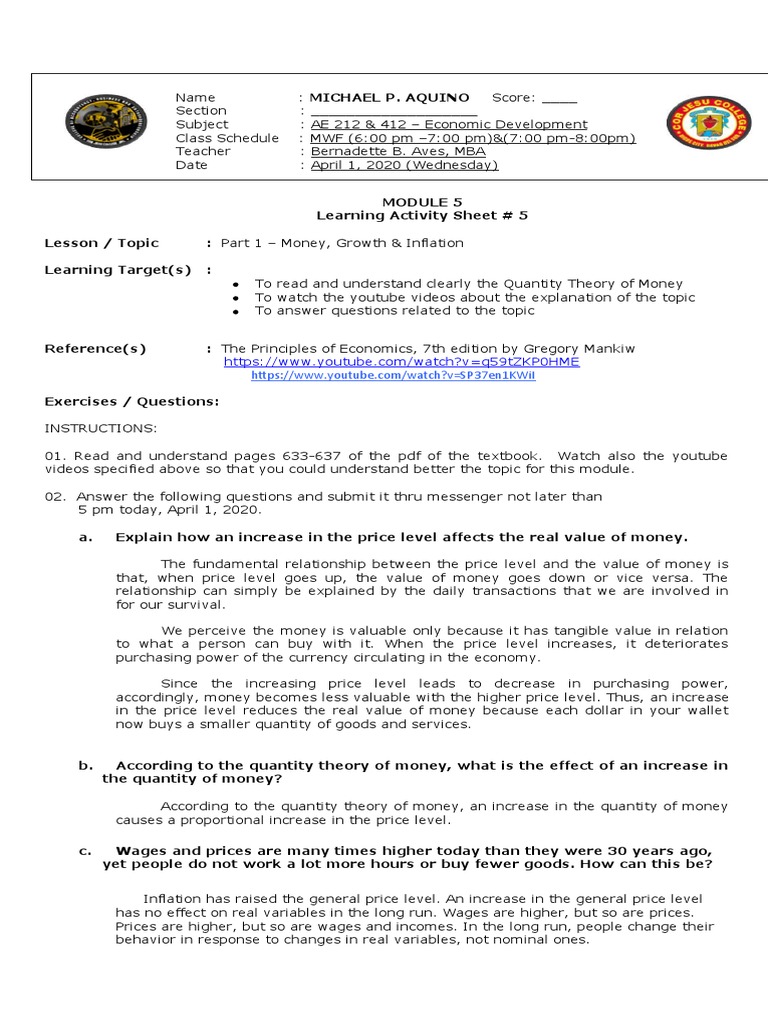 Module 5 - Economic Development Docx. (FINAL) | PDF | Money Supply ...