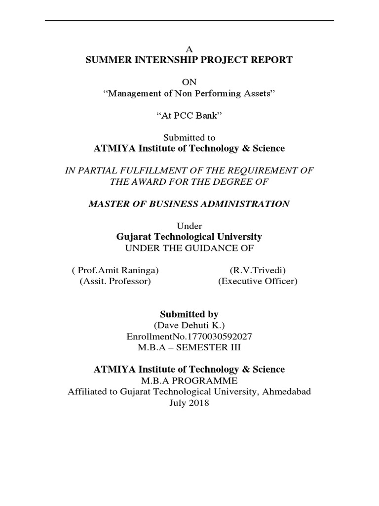 Project Report On Revovery On Npa and Ensure Arrest of Slippage | PDF ...