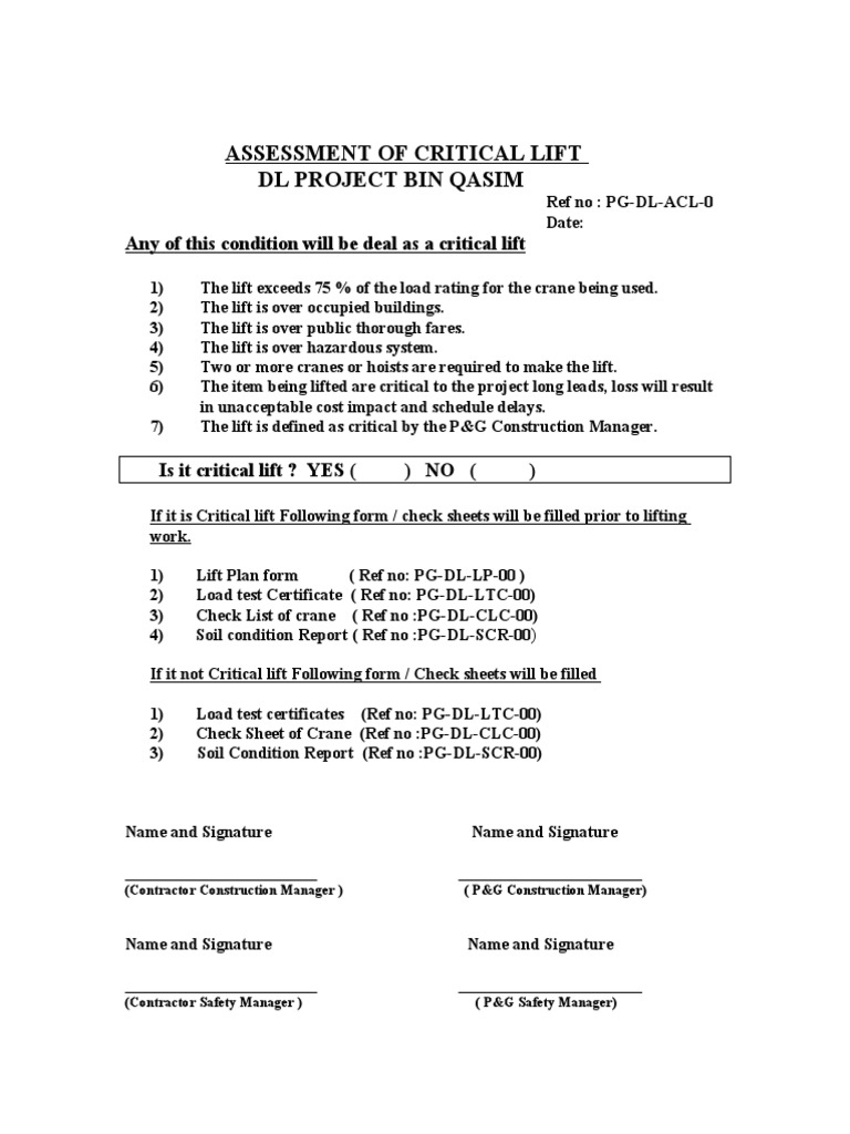 Assesment of CRITICAL LIFT | PDF
