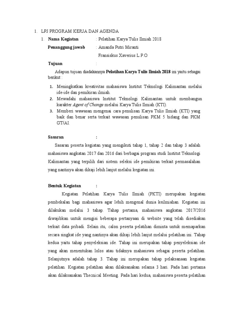 Contoh LPJ PROGRAM KERJA DAN AGENDA | PDF