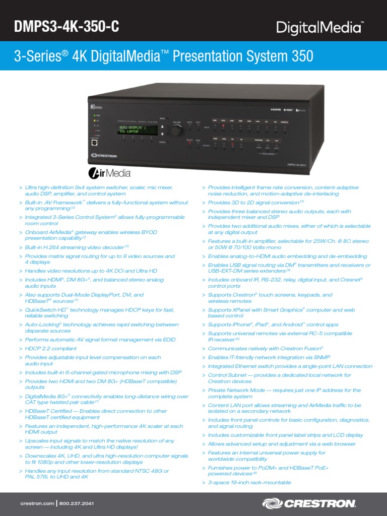 Crestron DMPS3-4K-350-C PDF | PDF | Hdmi | Microphone