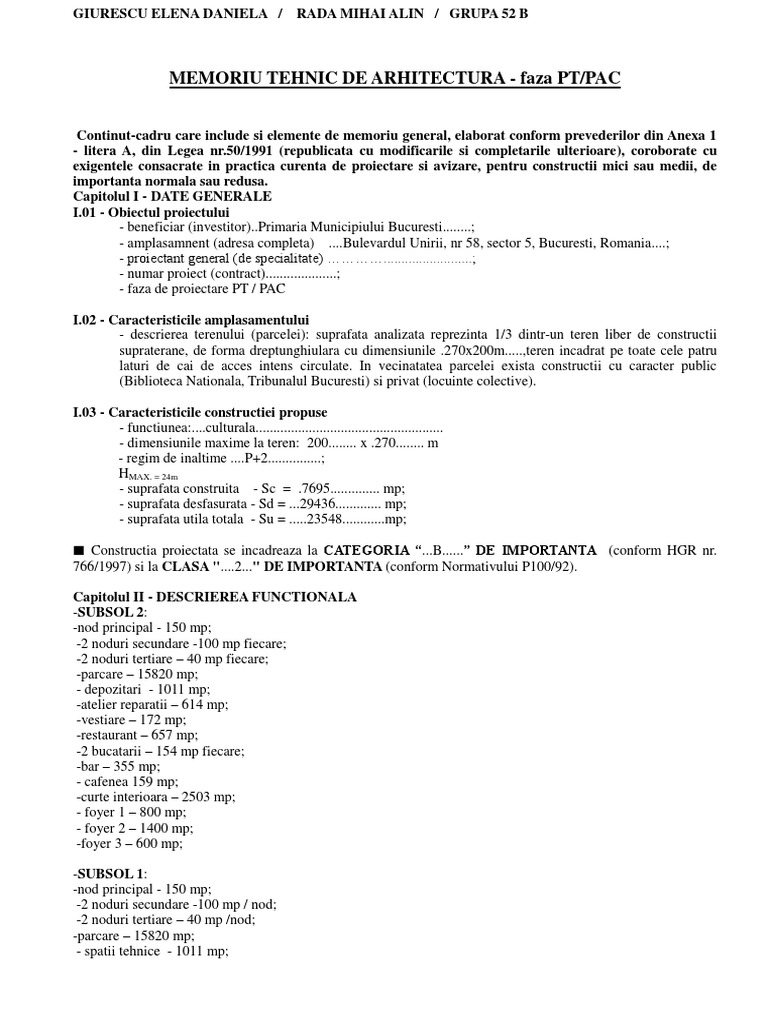 Memoriu Continut Cadru PDF | PDF