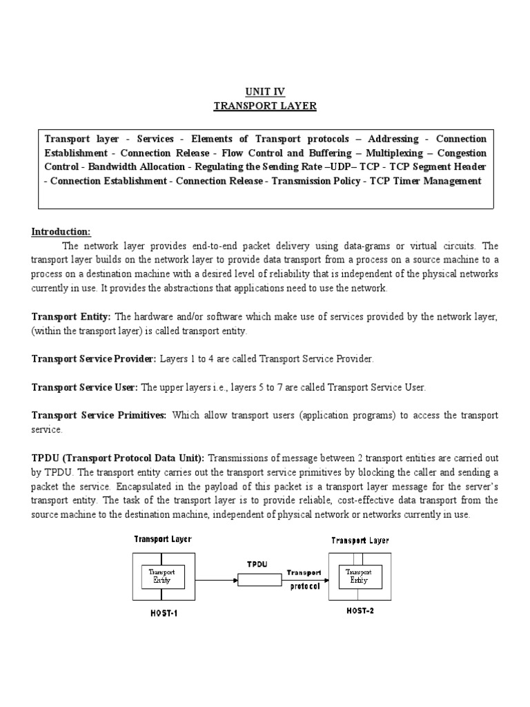 Computer Network Unit 4 Transport Layer | PDF | Transmission Control Protocol | Network Socket