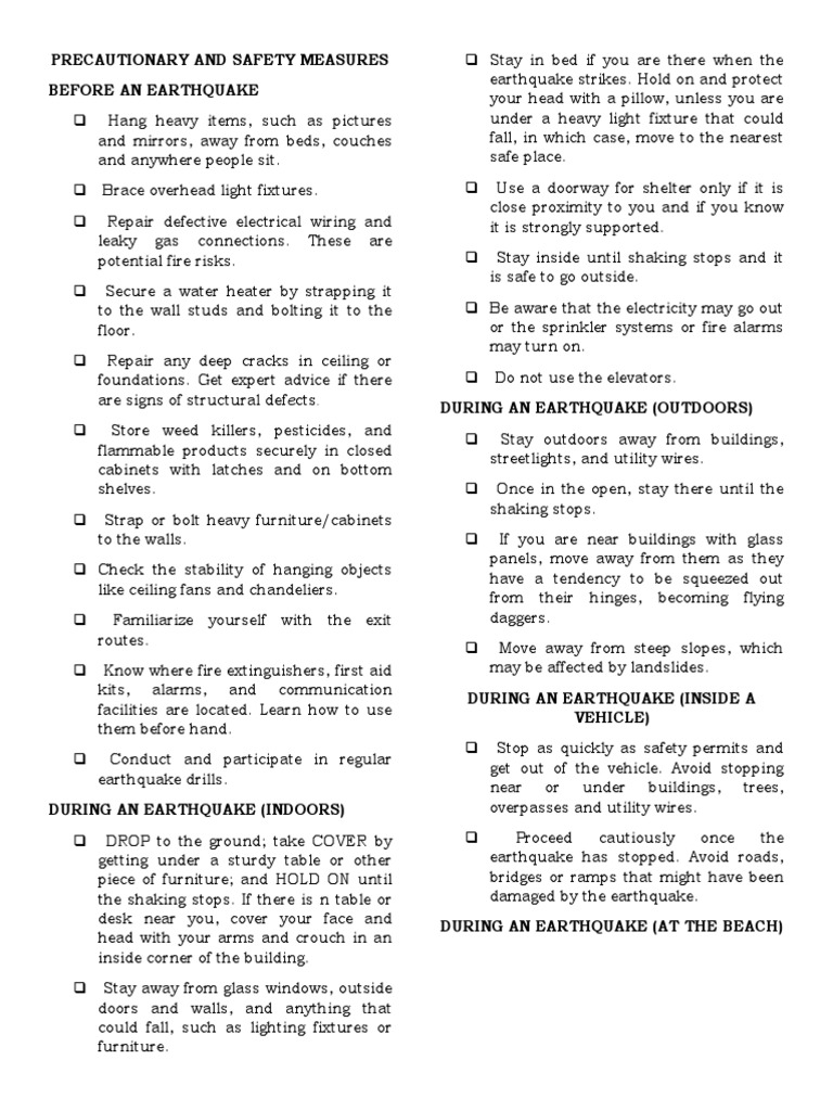 Earthquake Safety Precautions Guide | PDF | Earthquakes | Tsunami