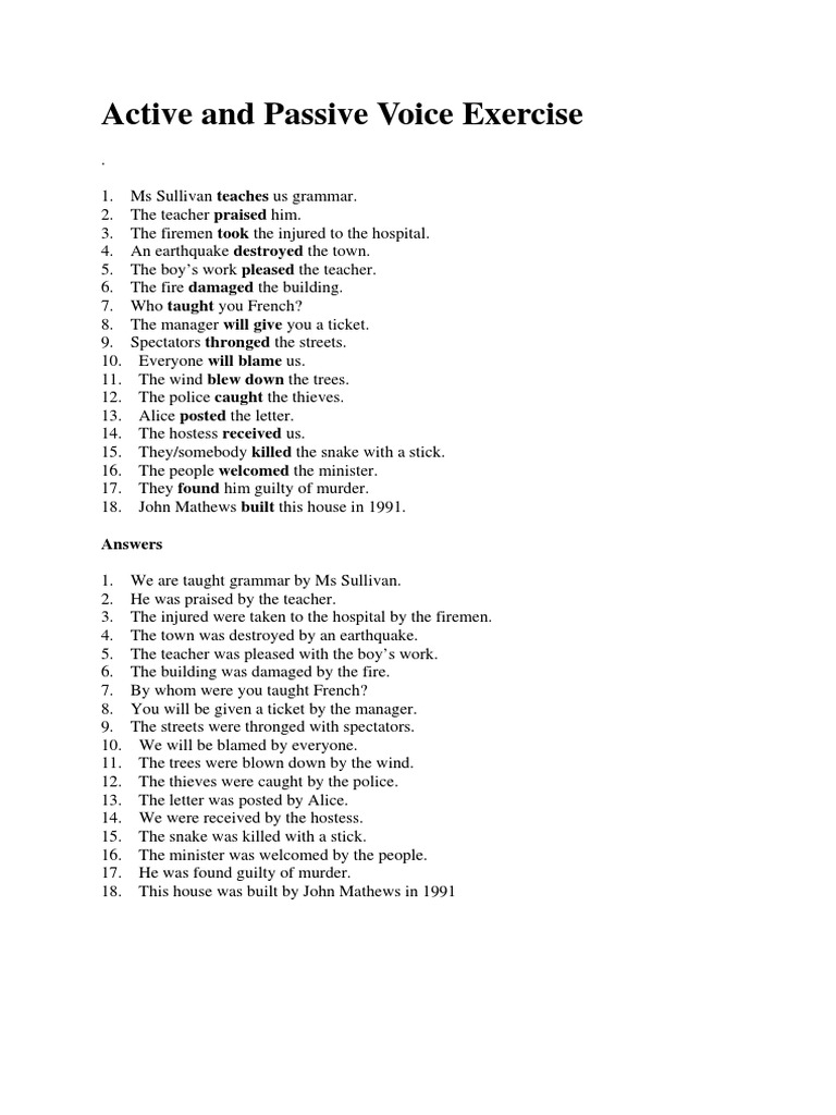 Class 8 Grammar Active Passive PDF | PDF | Violence