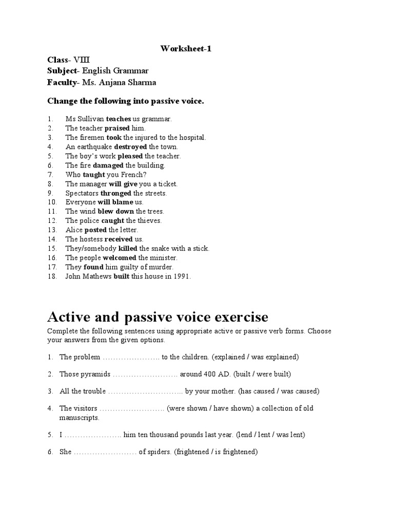 Class 8 Grammar Active Passive | PDF