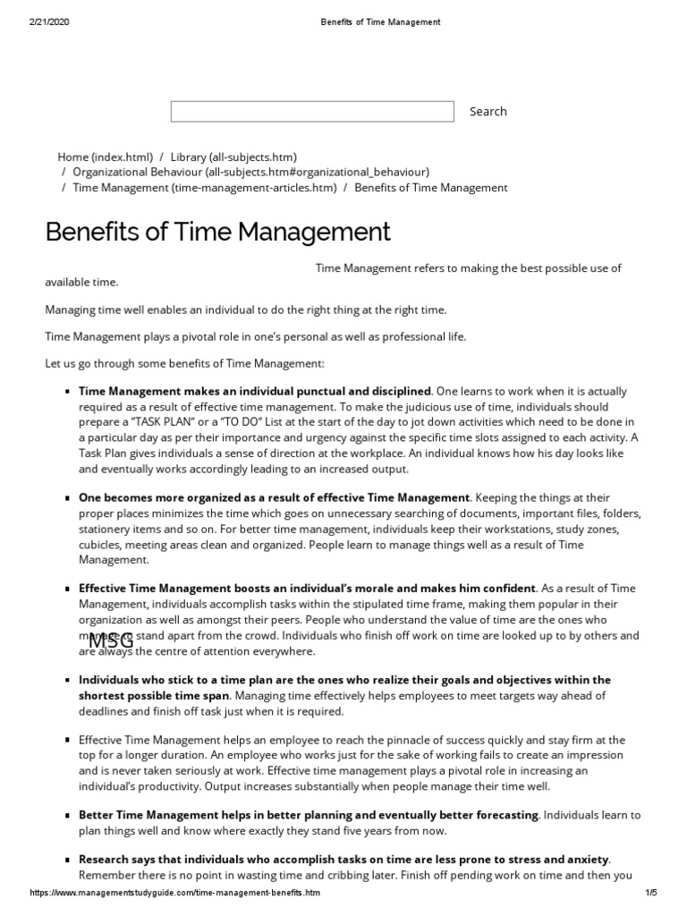 Benefits of Time Management PDF | PDF | Business