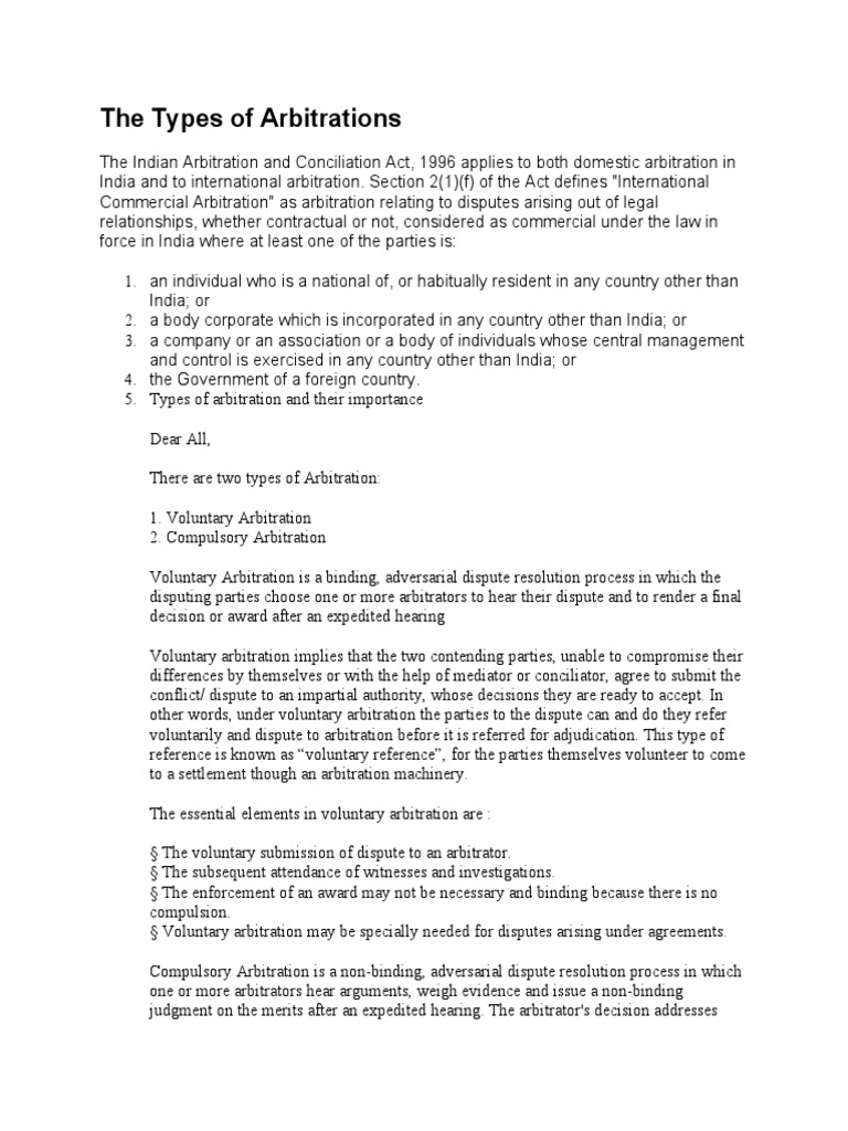 The Types of Arbitrations | Download Free PDF | Arbitration | Mediation