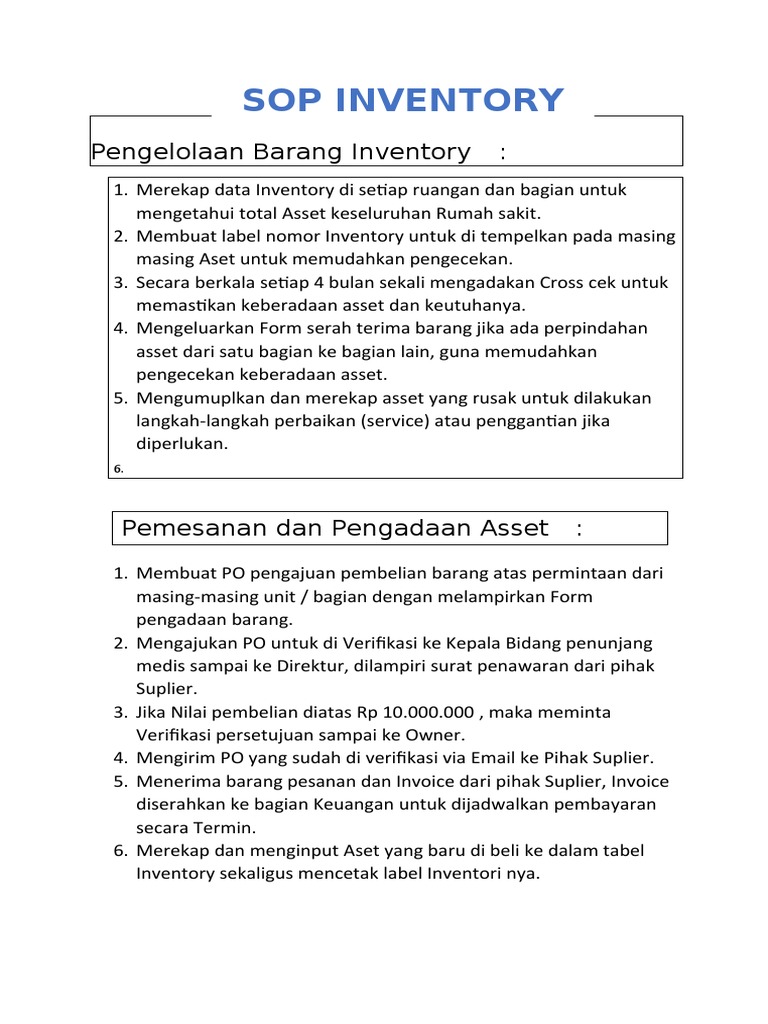 SOP Pengelolaan Inventaris Aset | PDF