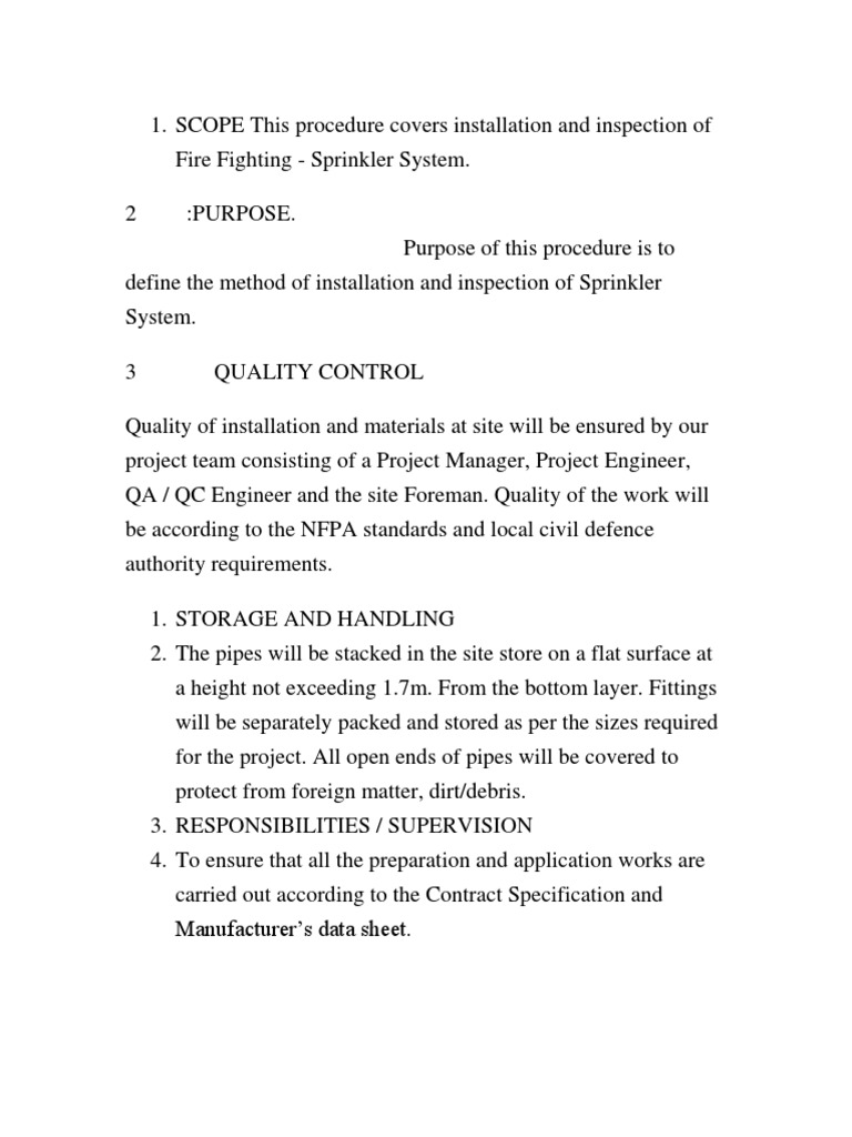 Method of Statement Firefighting | PDF | Fire Sprinkler System | Pipe ...