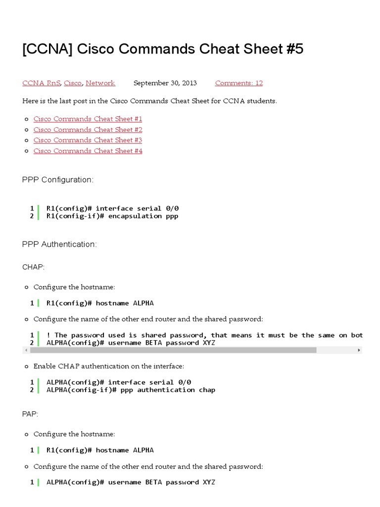 (CCNA) Cisco Commands Cheat Sheet #5 | PDF | Osi Protocols | Internet ...