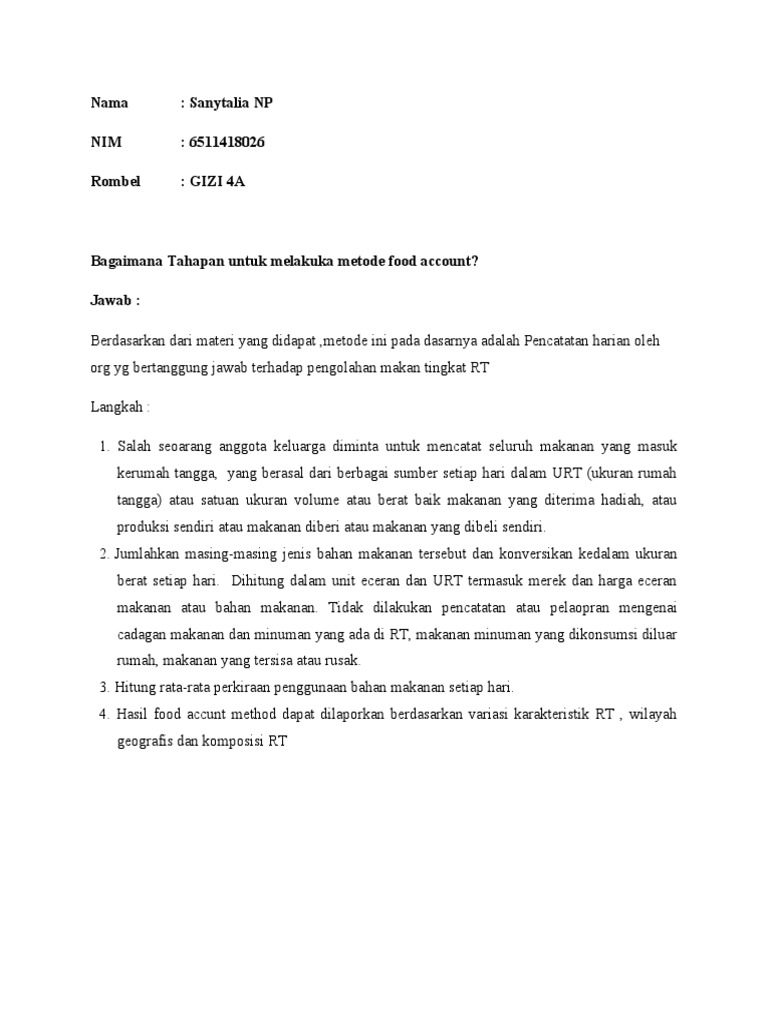SanytaliaNP - Diskusi Metode Food Account | PDF | Kesehatan Holistik