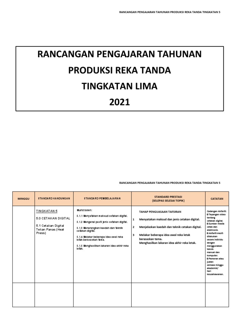 Rancangan Pengajaran Produksi Reka Tanda | PDF