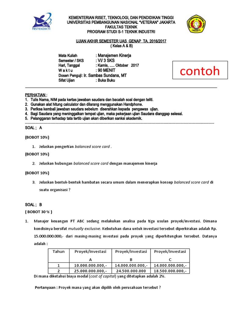 Contoh Kop Soal Uts Uas | PDF