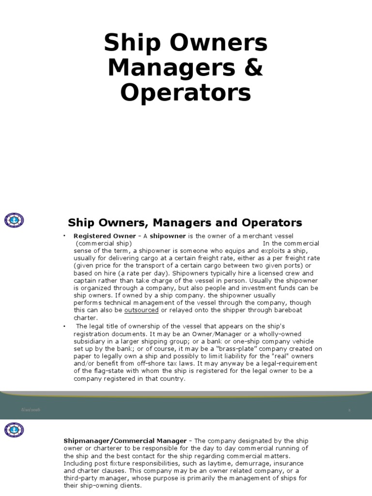 Roles of Ship Owners and Managers | PDF | Sea Captain | Law Of Agency