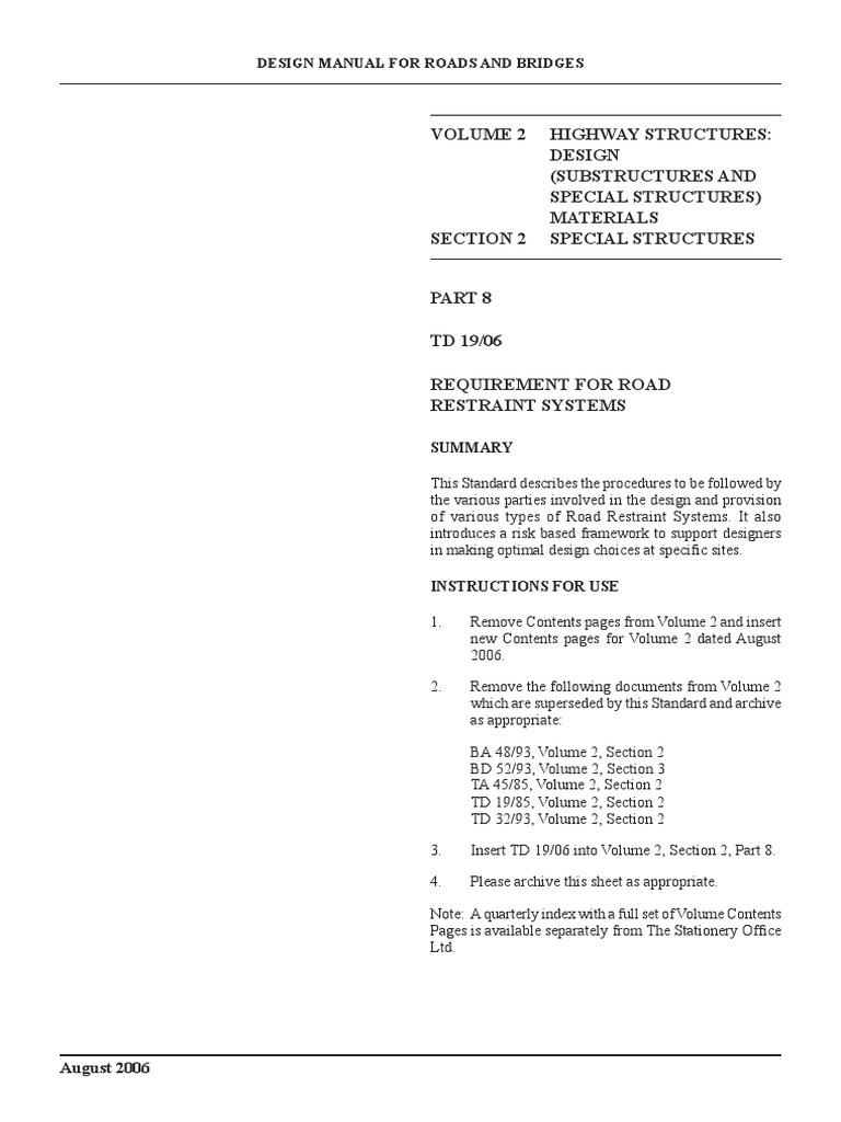 DMRB VOLUME 2 SECTION 2 PART 8 - TD 19 - 06 - REQUIREMENT FOR ROAD ...