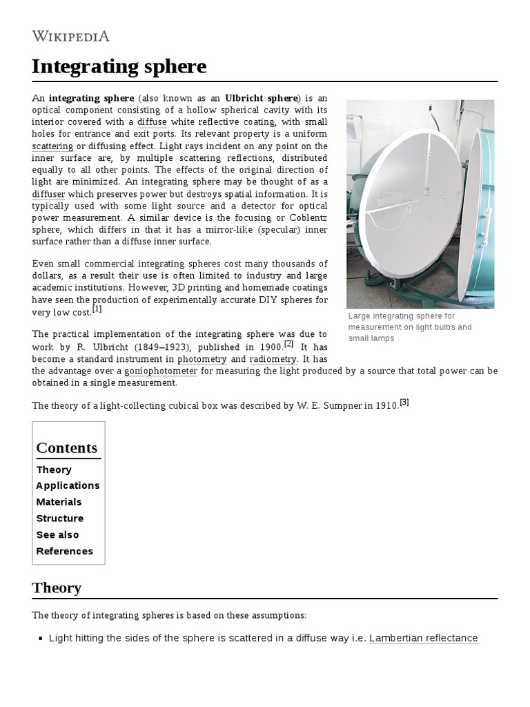 Integrating Sphere | PDF | Electromagnetic Radiation | Physical Sciences
