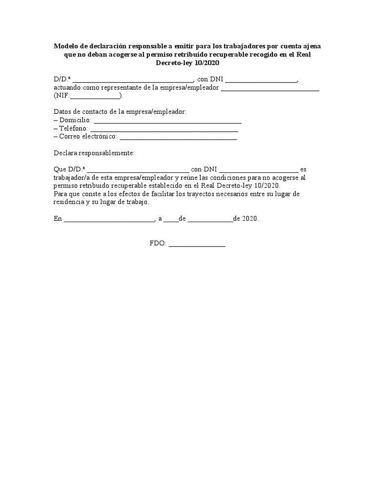 Modelo de declaración responsable
