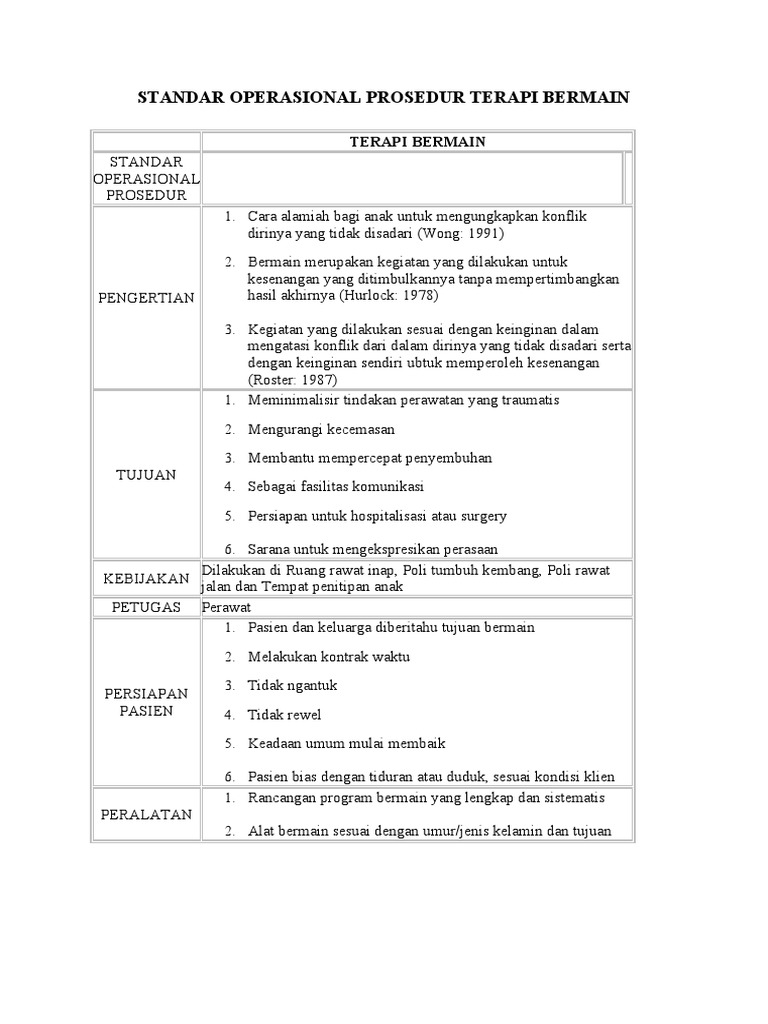 Prosedur Standar Terapi Bermain Anak | PDF