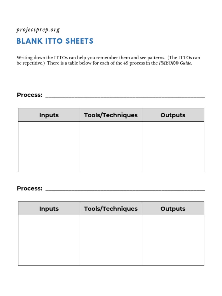 7 - ITTO Blank Sheets (6th Edition) PDF | PDF | Areas Of Computer ...