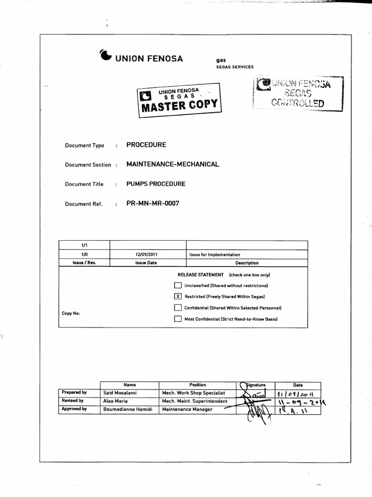 PR MN MR 0007 Pumps Procedure | PDF | Pump | Reliability Engineering
