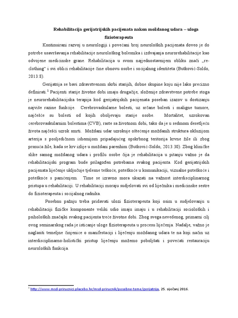 Rehabilitacija Gerijatrijskih Pacijenata Nakon Moždanog Udara | PDF