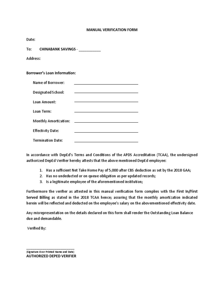 Manual Verification Form | PDF