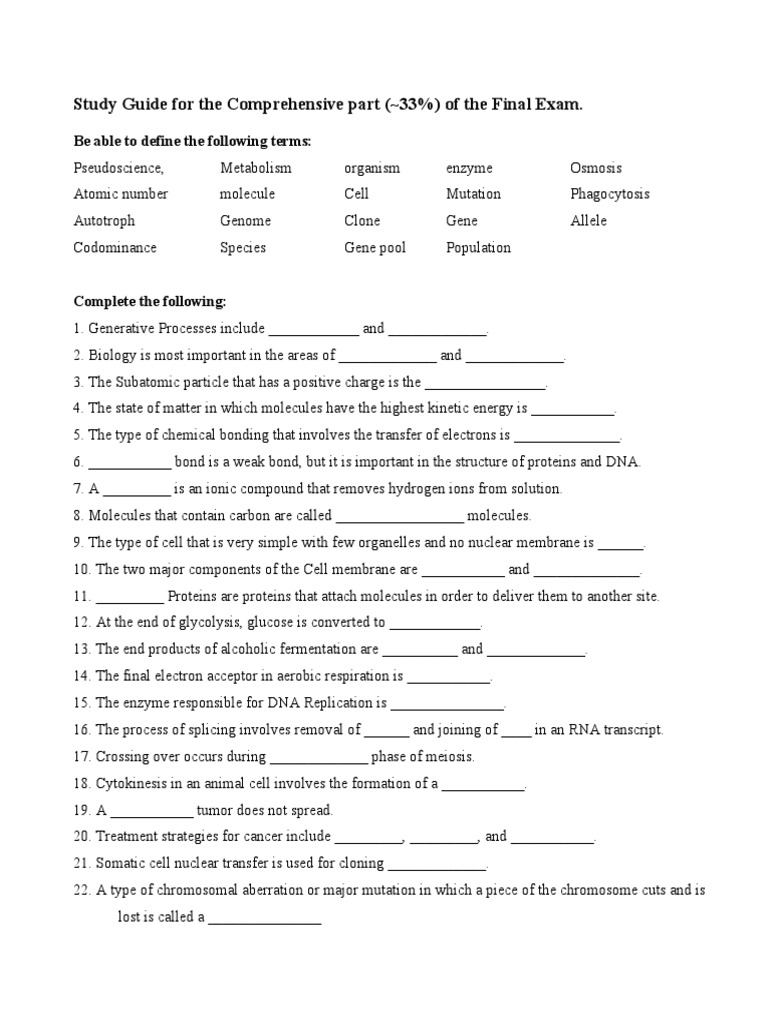 Biology Final Exam Study Guide | PDF | Dominance (Genetics) | Cell ...