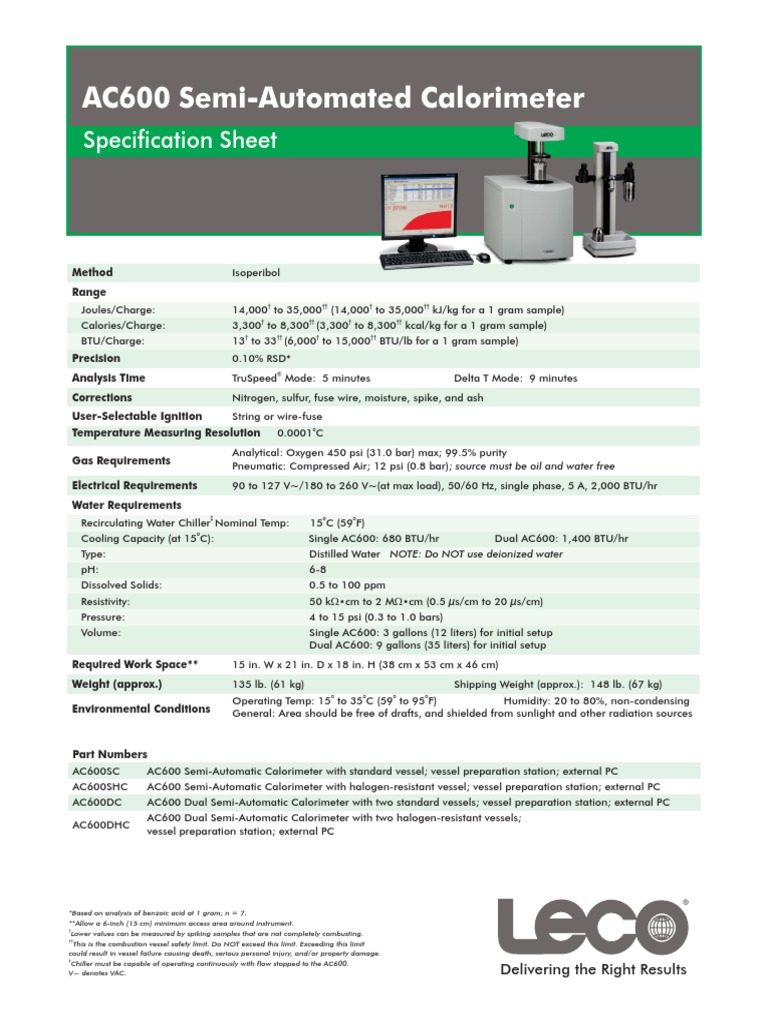 Leco AC600 Datasheet | PDF | Temperature | Chemical Engineering