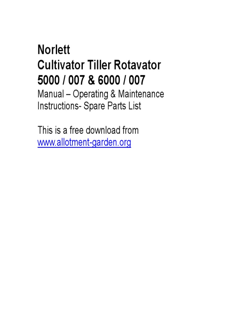 Norlett Cultivator Tiller Rotavator Manual & Parts List | PDF