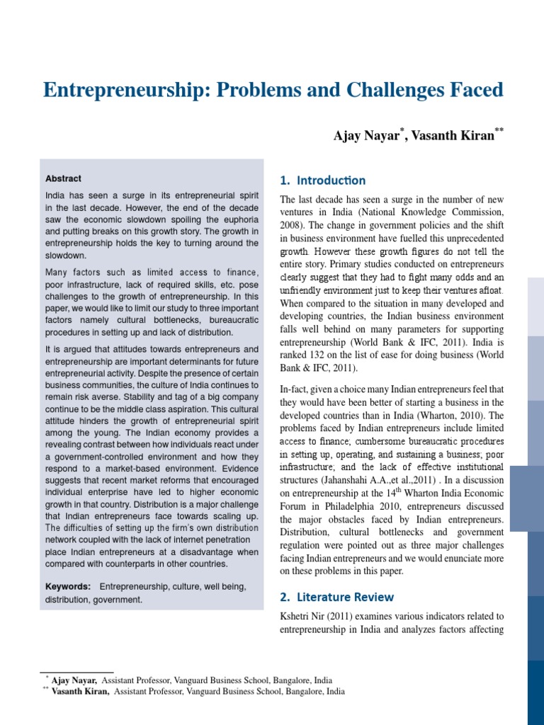 Entrepreneurship - Problems and Challenges Faced PDF | PDF ...