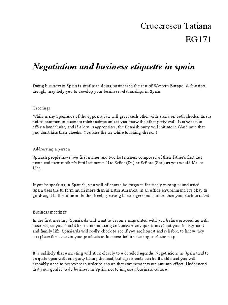Business Etiquette in Spain | PDF | Clothing