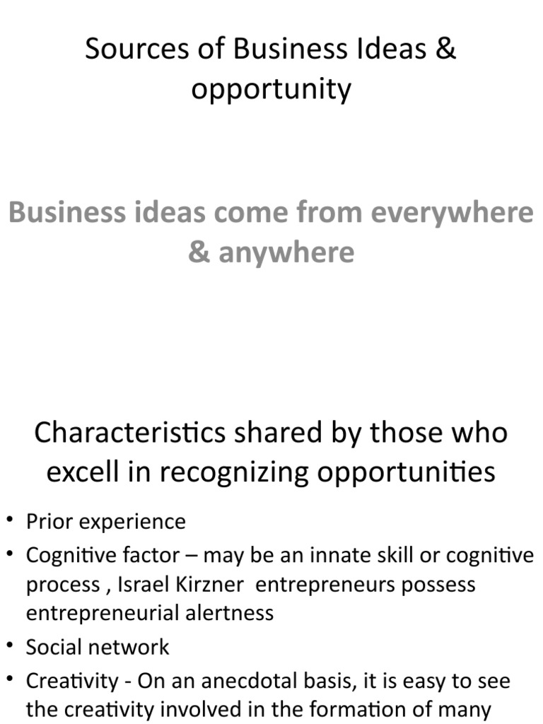 Sources of Business Ideas and Opportunities | PDF
