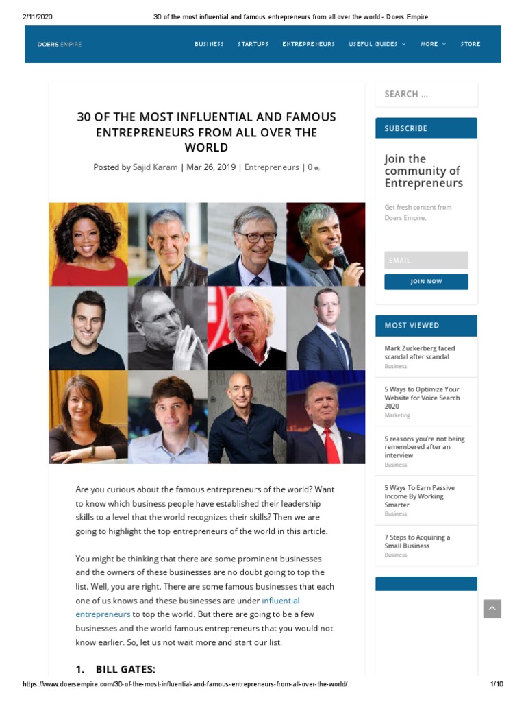 30 of The Most Influential and Famous Entrepreneurs From All Over The ...