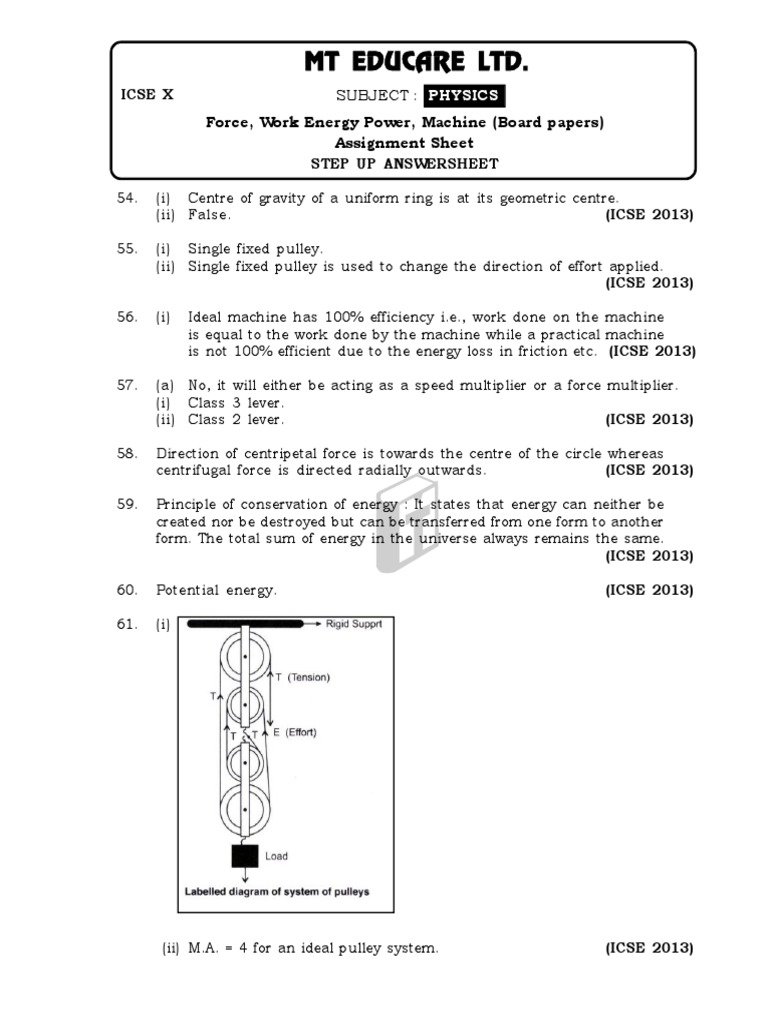 Force, WPE, Machine Board Paper Part I (1-10) (Solution) PDF | PDF | Force | Velocity