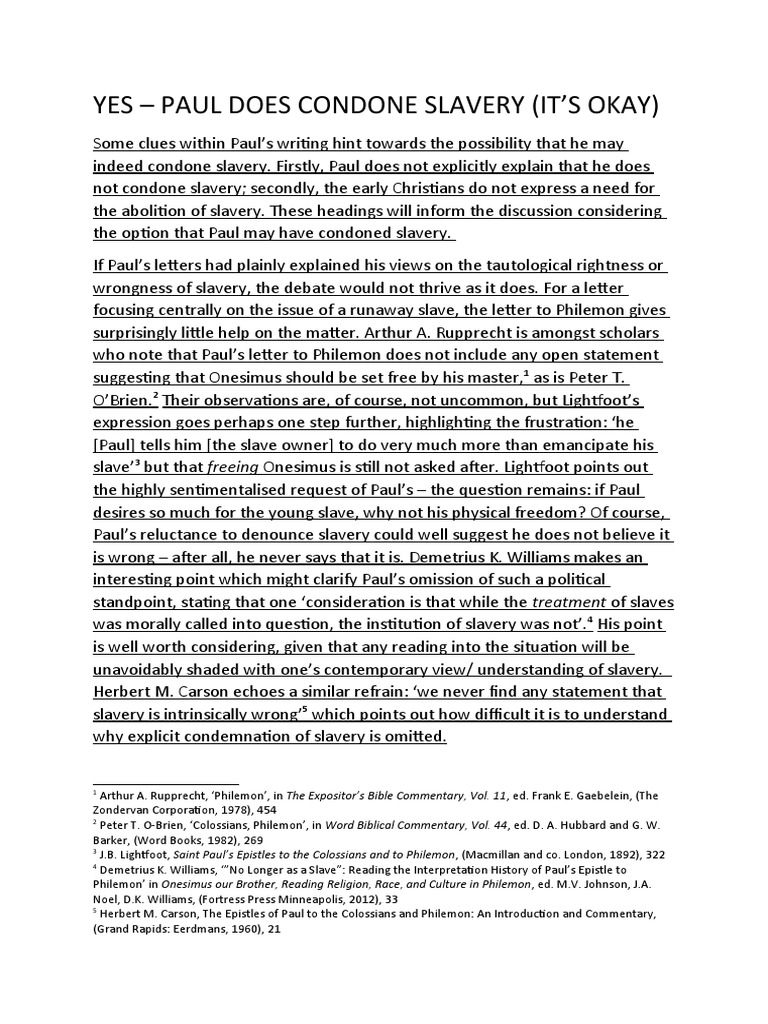 Yes Paul Does Condone Slavery | PDF | Epistle To Philemon | Slavery