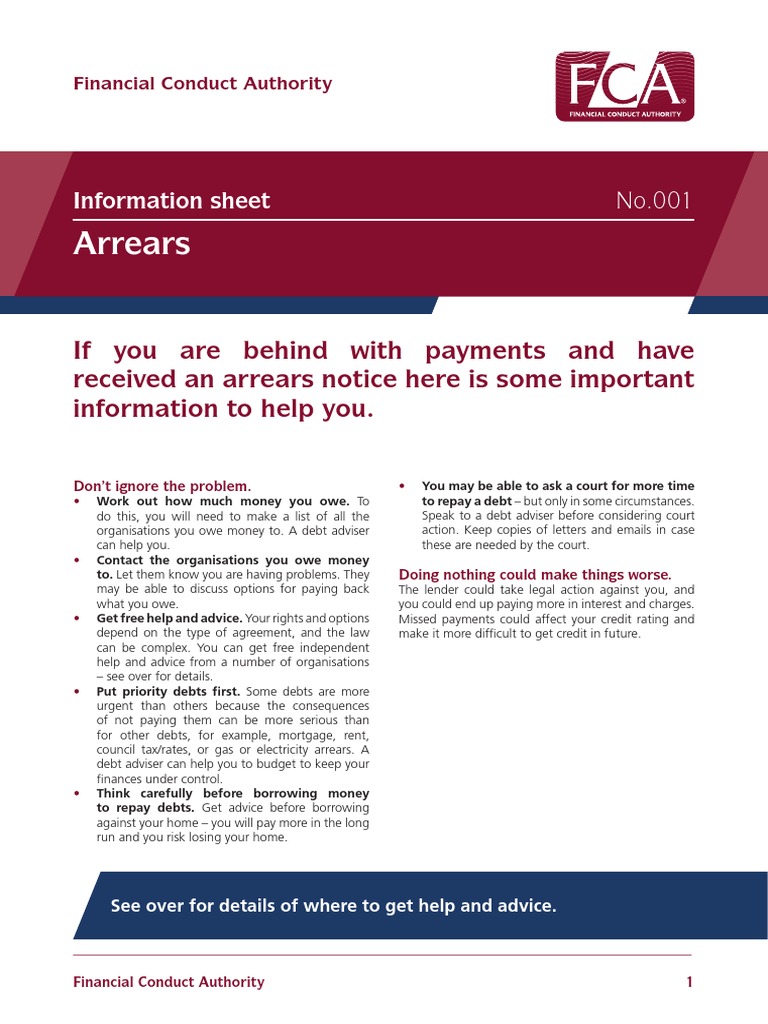 FCA Arrears Information Sheet | PDF | Debt | Credit