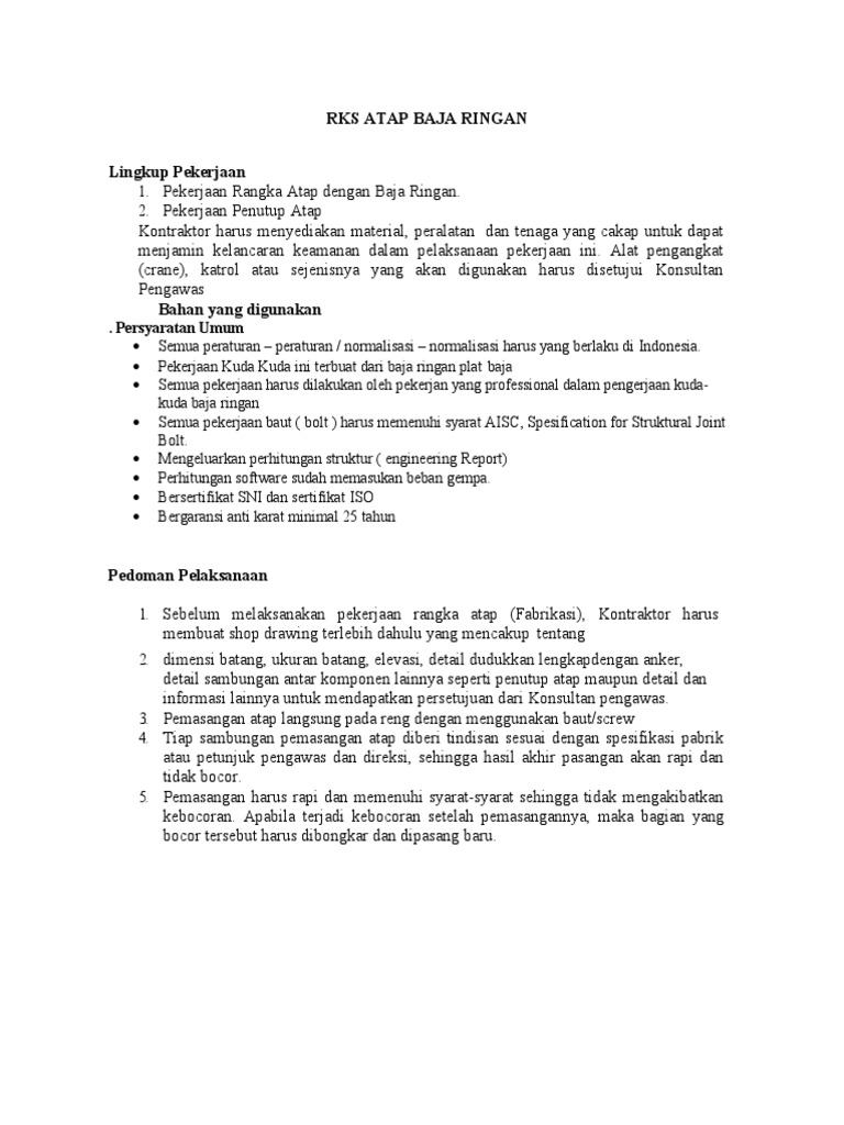 RKS Atap Baja Ringan | PDF