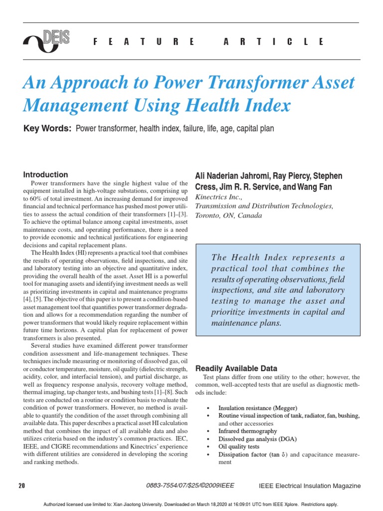 An Approach To Power Transformer Asset Management Using Health Index ...