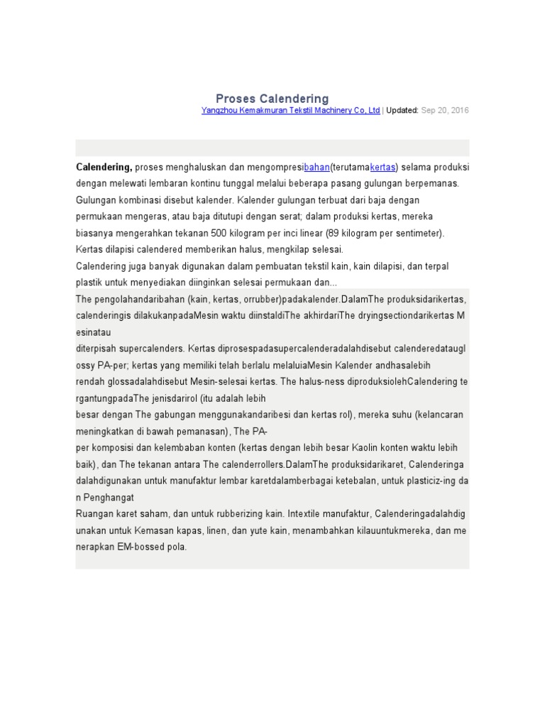 Proses Calendering | PDF