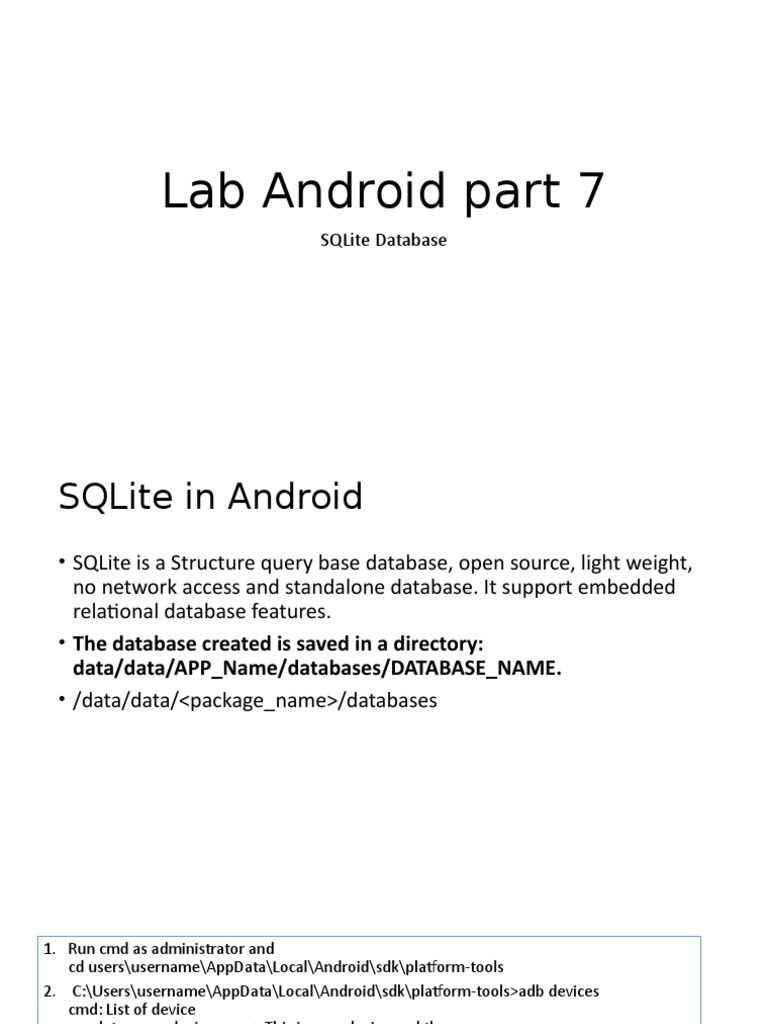 Lab Android Part 7 Sqlite Database Pdf Class Computer Programming Databases