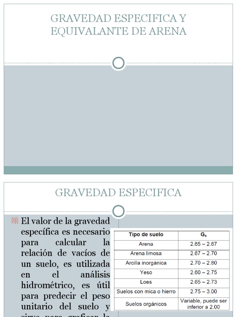 Gravedad Específica y Equivalente de Arena | PDF | Temperatura | Química