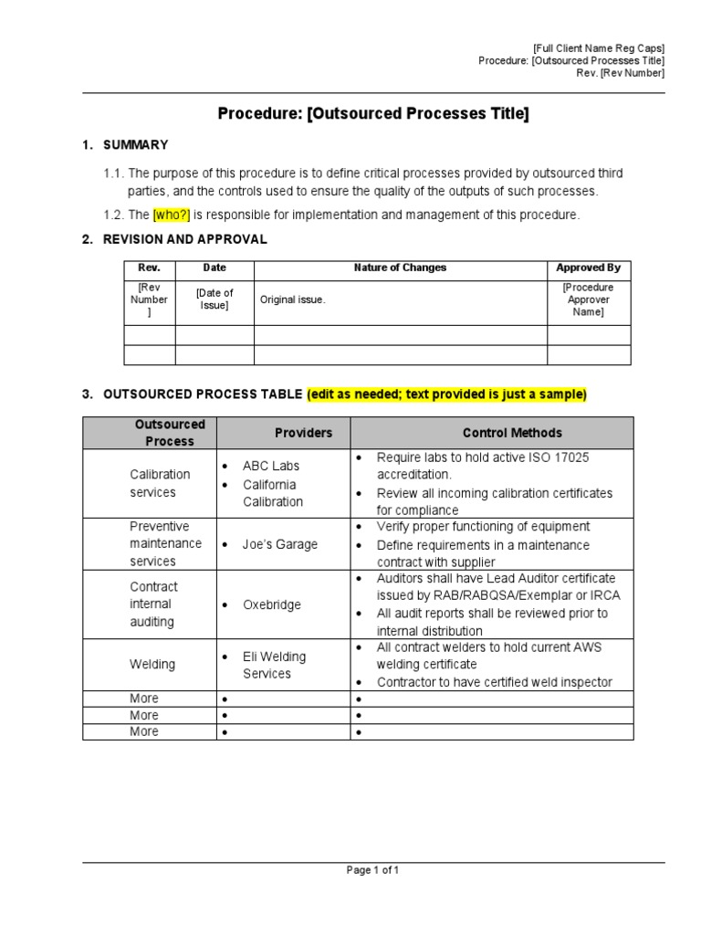 Procedure - Outsourced Processes | PDF | Business | Accounting And Audit